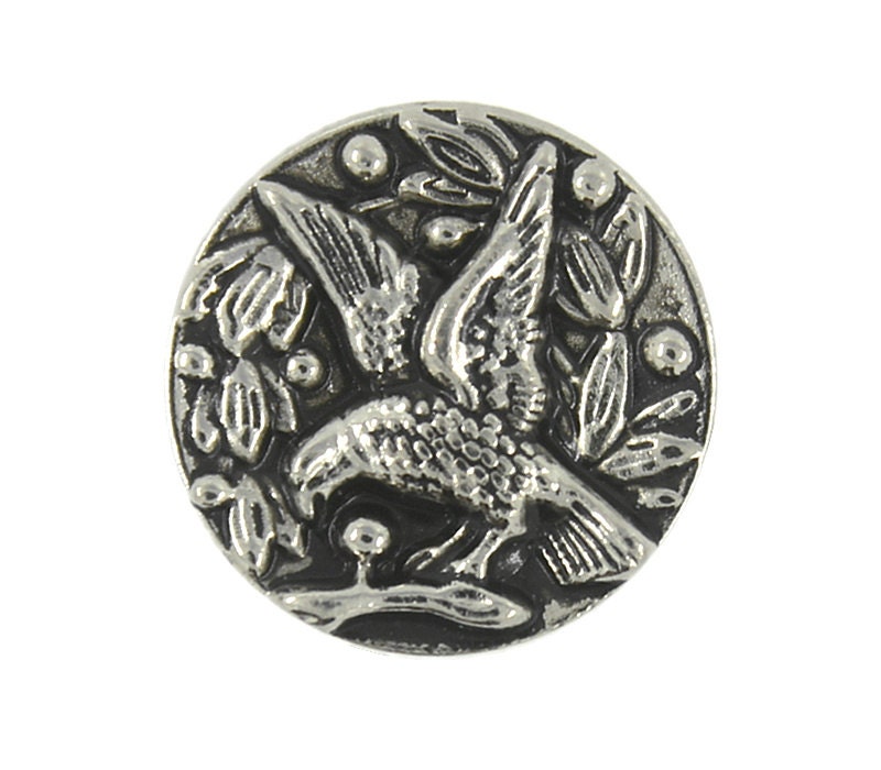 Metal Buttons Bird in Flowers Retro Silver Metal Shank - Etsy