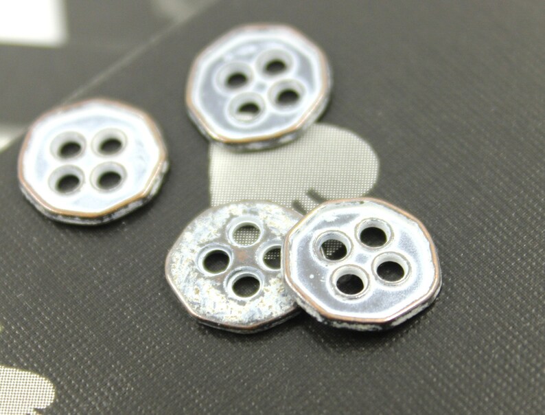 Metal Buttons - Heptagon Metal Buttons , Retro White Color , 4 Holes ...