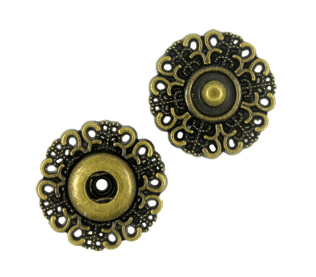 Motif Metal Snap Buttons , Antique Brass Color , Openwork , 0.79 Inch ...