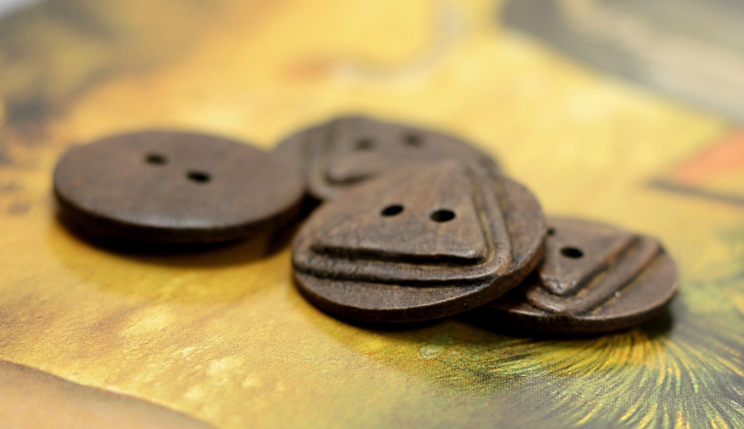 Wooden Buttons - Antiqued Triangle and Round Cascading Brown Wood ...
