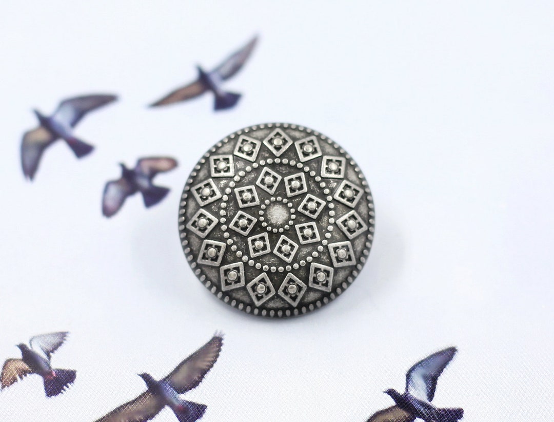 Rhombus Mandala Metal Shank Buttons , Antique Silver Color , 0.79 Inch ...