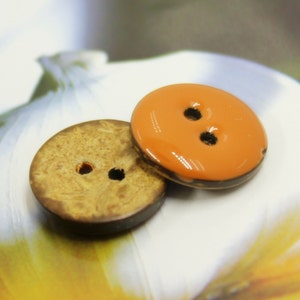 Orange Buttons - 10 Pieces of Orange Enamel Buttons With Coconut Base ...
