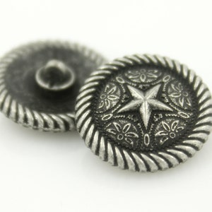 Metal Buttons - Roped Star Metal Buttons , Antique Silver Color , Shank ...
