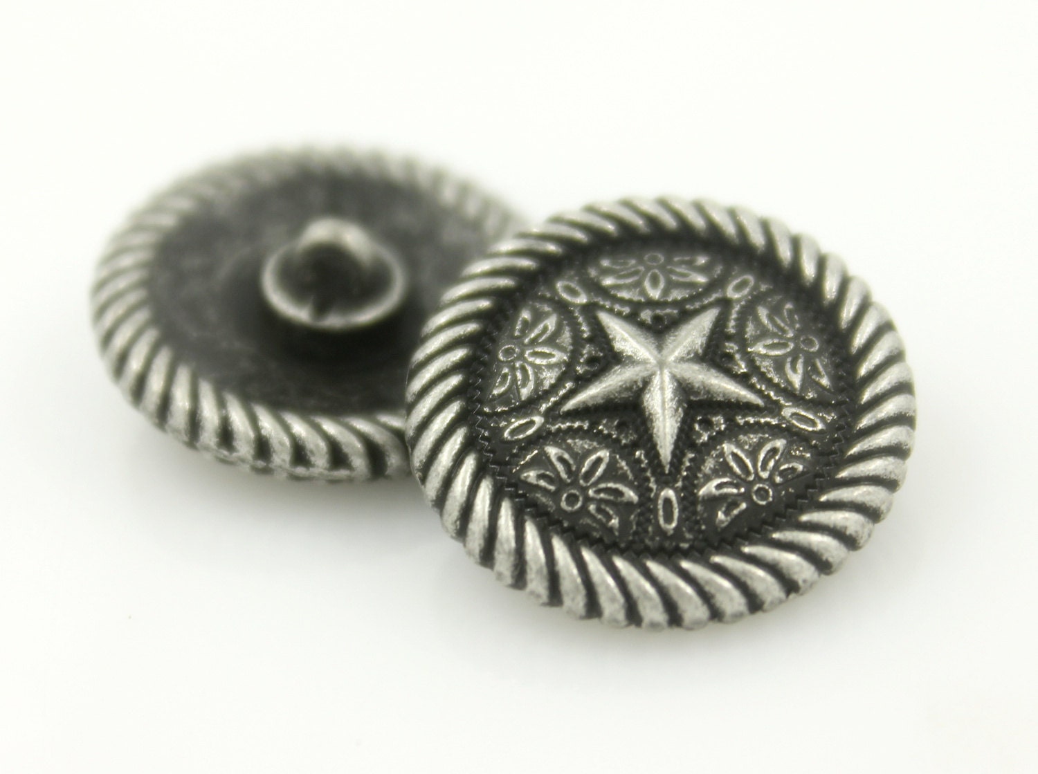 Metal Buttons - Roped Star Metal Buttons , Antique Silver Color , Shank ...