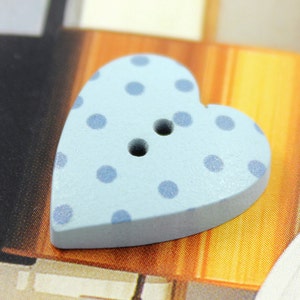 Heart Buttons - Polka Dots Baby Blue Heart Wood Buttons. 0.79 Inch. 10 ...