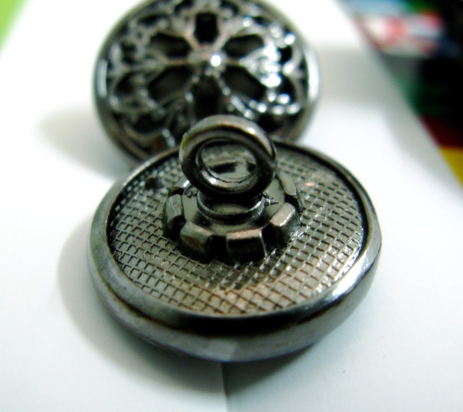 Metal Buttons - Iron Art Filigree Metal Buttons , Shiny Gunmetal Color ...