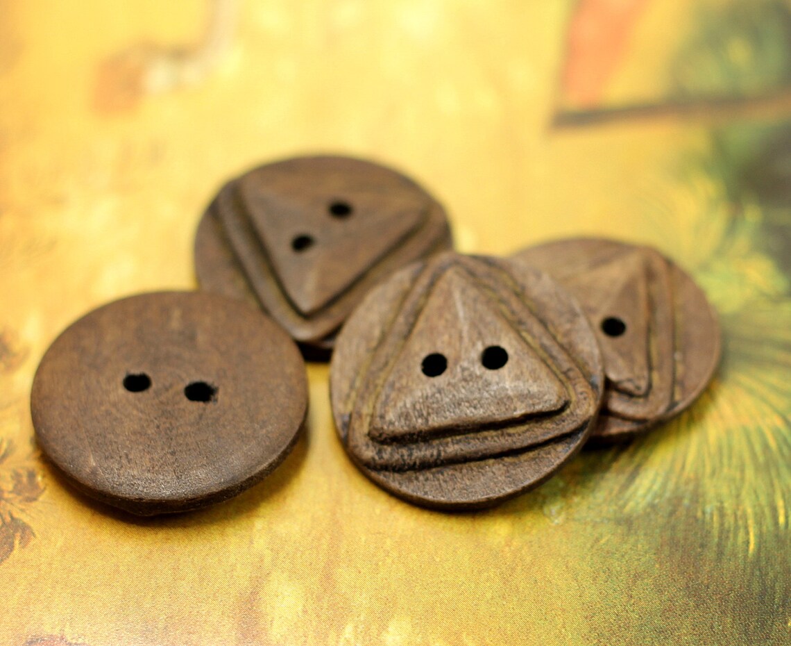 Wooden Buttons - Antiqued Triangle and Round Cascading Brown Wood ...