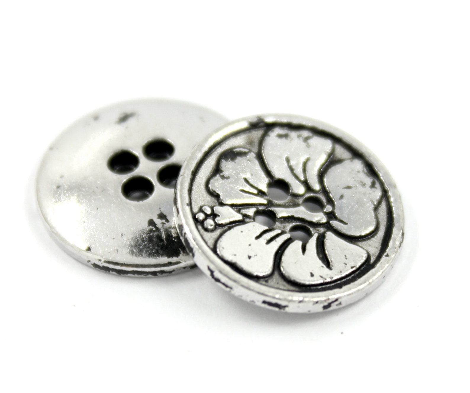 Metal Buttons - Bauhinia Metal Buttons , Silver Black Color , 4 Holes ...
