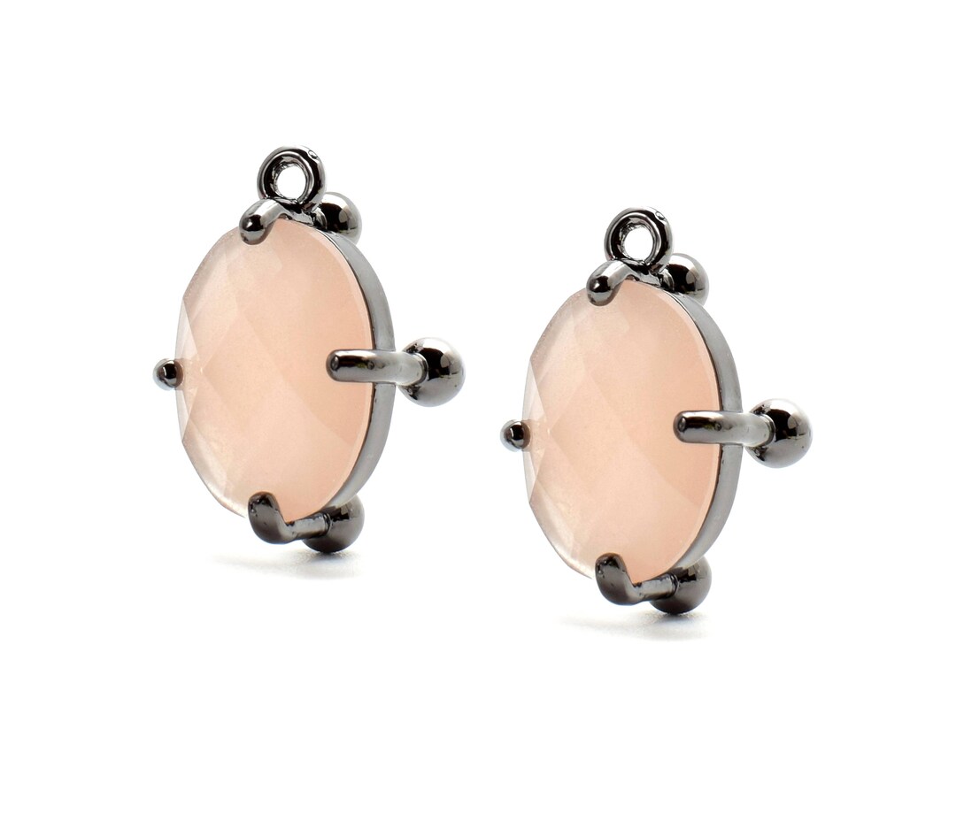 2 Sphericals Bezel Oval Light Peach Crystal Glass Pendant, 20mm, Open ...