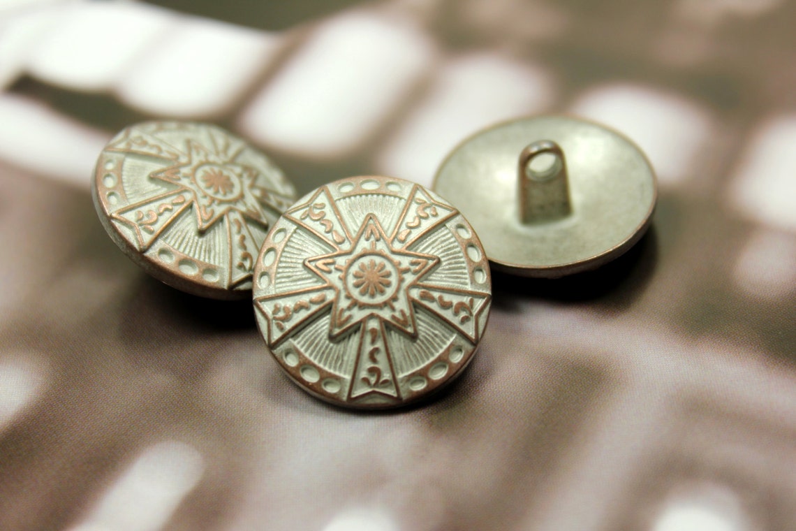 Metal Buttons - Star Emblem Metal Buttons , Copper White Color , Shank ...