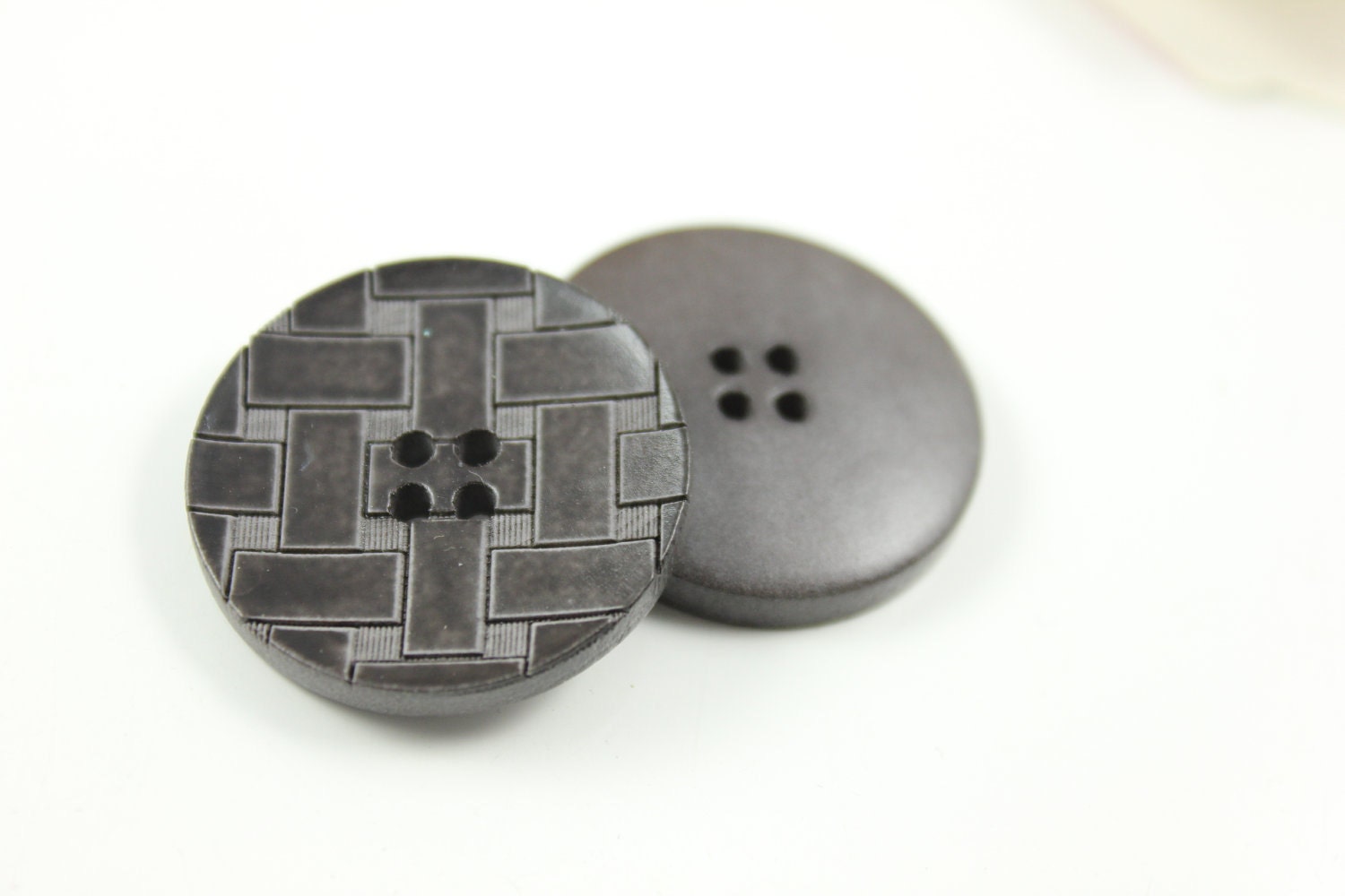 Brown Concave Wooden Buttons With Light Gray Weave Texture. - Etsy