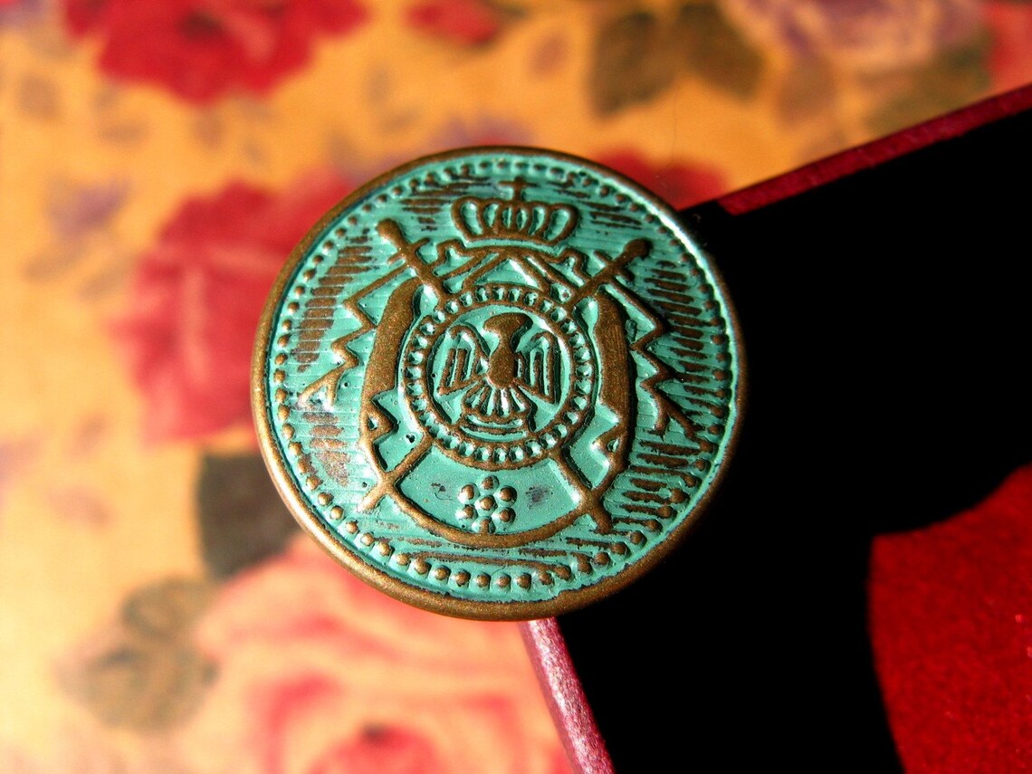 Metal Buttons Sword and Crown Metal Buttons Copper Cyan | Etsy