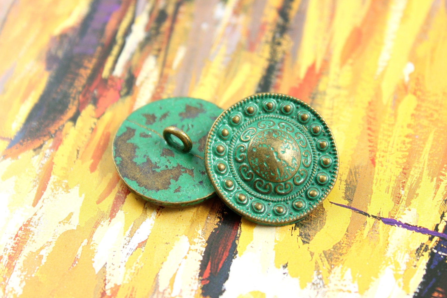 Metal Buttons - Beads Domed Metal Buttons , Cyan Brass Color , Shank ...