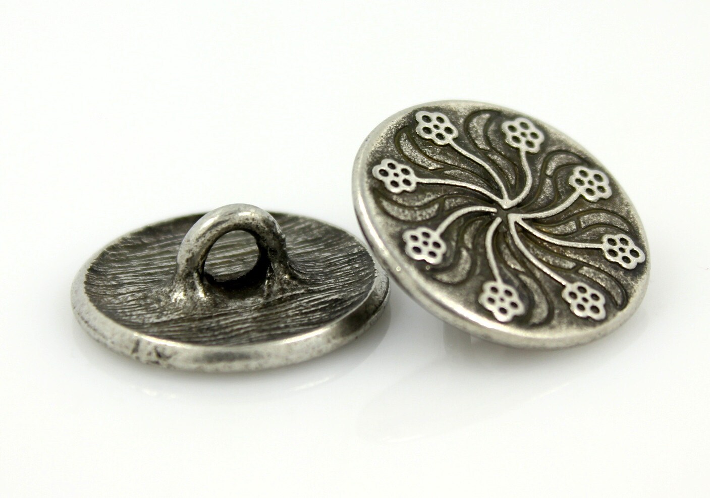Metal Buttons - Flower Flourish Metal Buttons , Antique Silver Color ...