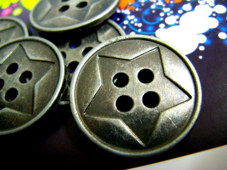 Star Metal Buttons - Gunmetal Coin Style Engraving Star Buttons.4 Hole ...