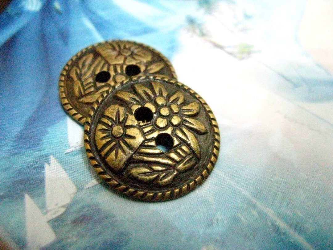 Flower Metal Buttons - 10 Pieces of Tropical Flowers Patterns 2 Holes ...