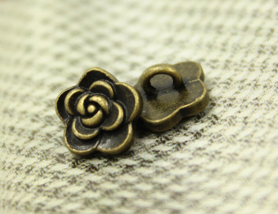 Metal Buttons Rose Flower Metal Buttons Antique Brass | Etsy
