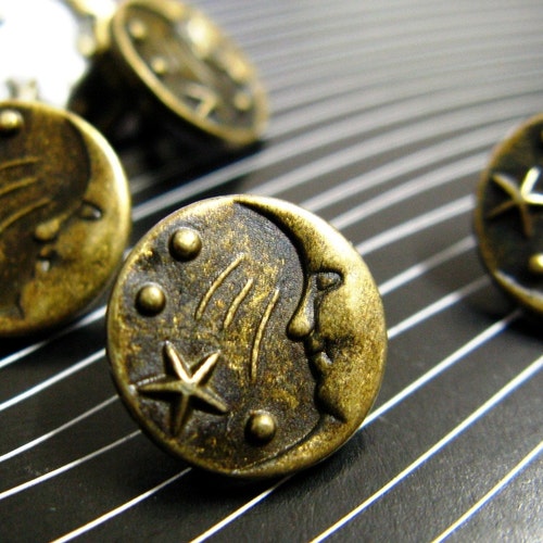 10 Moon and Star Metal Buttons Gray Silver Color Shank - Etsy