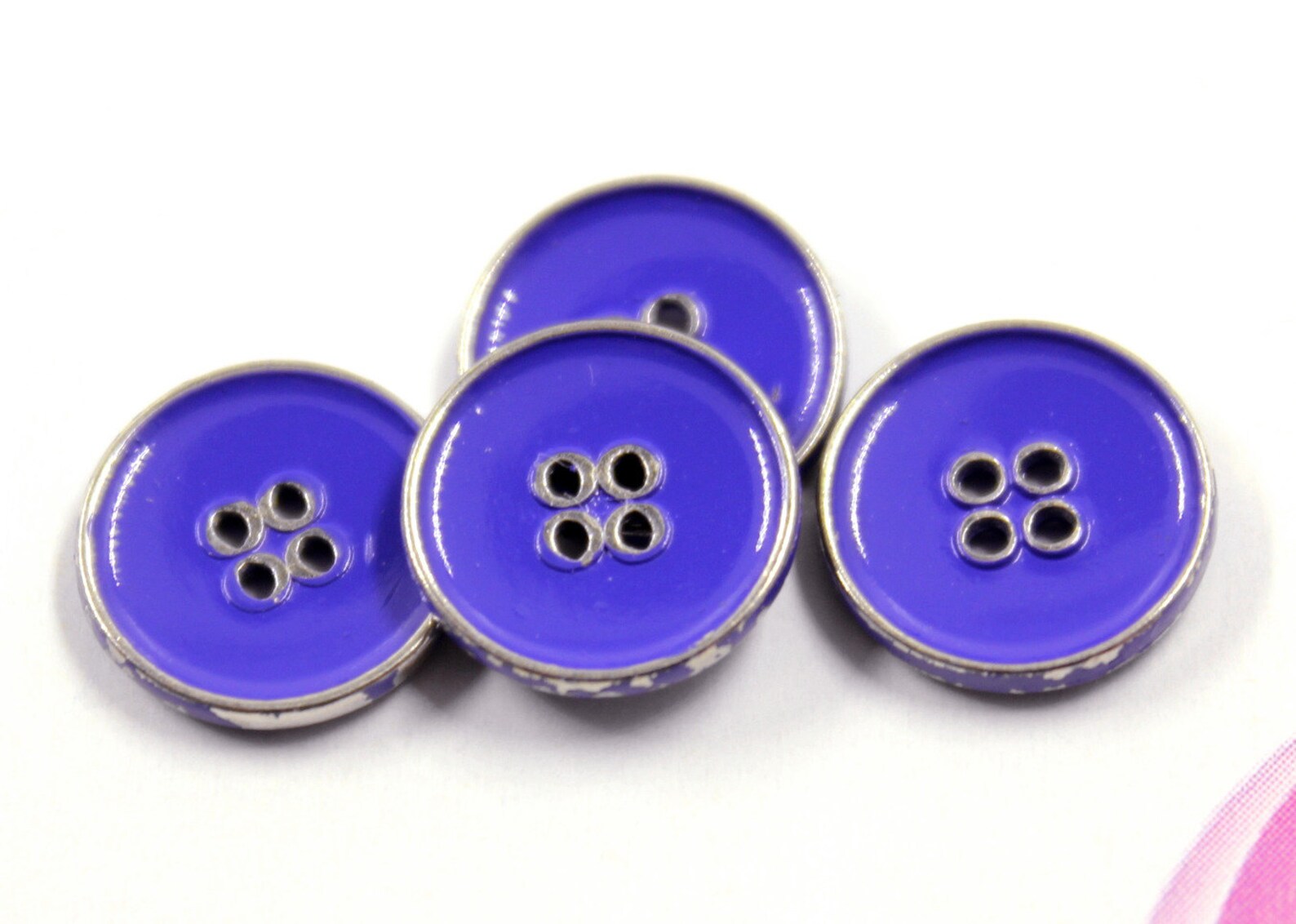 Metal Buttons - Purple Blue Metal Buttons , Silver Color , 4 Holes , 0. ...