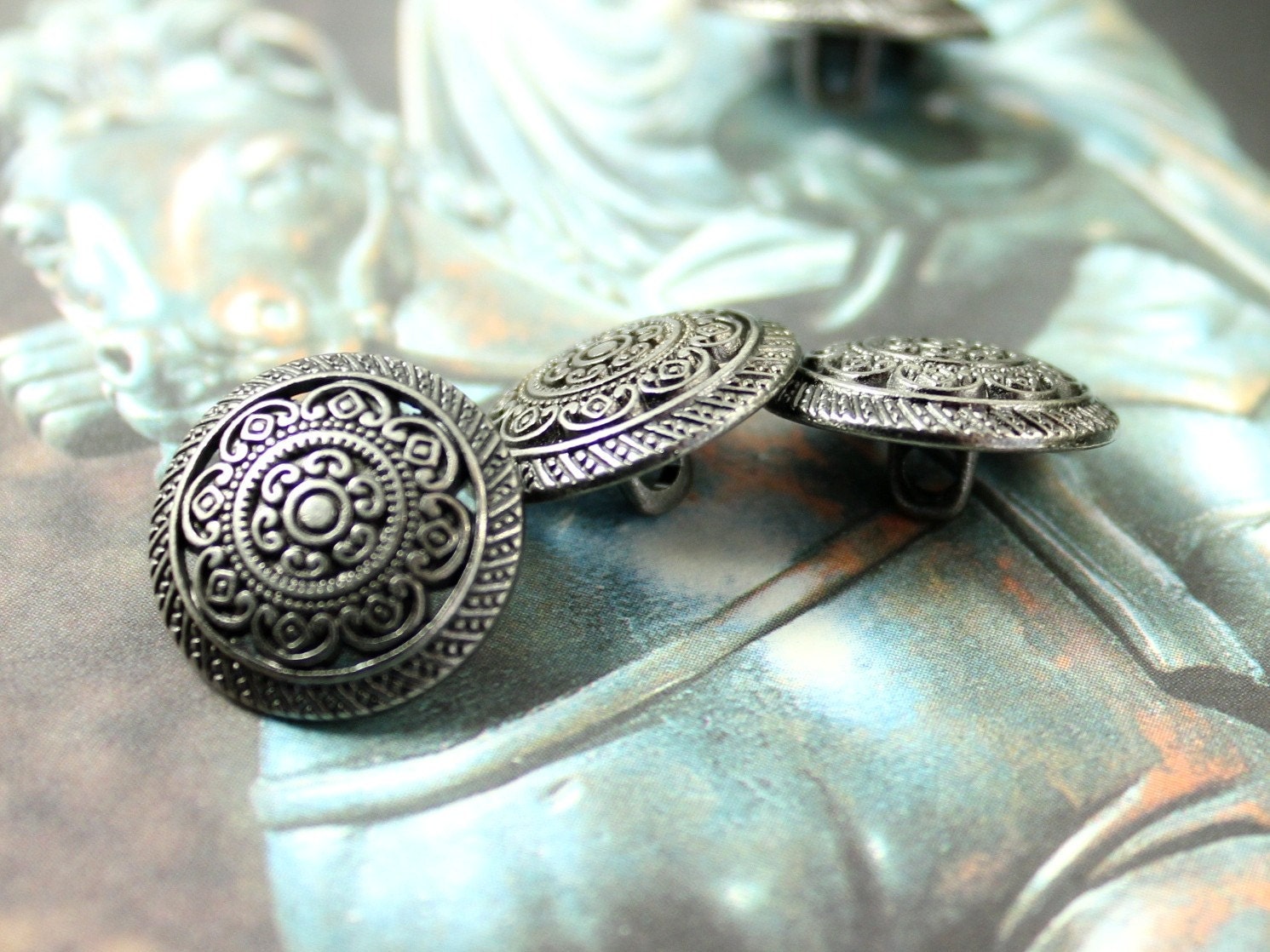 Metal Buttons Lacework Filigree Metal Buttons Gray Silver | Etsy