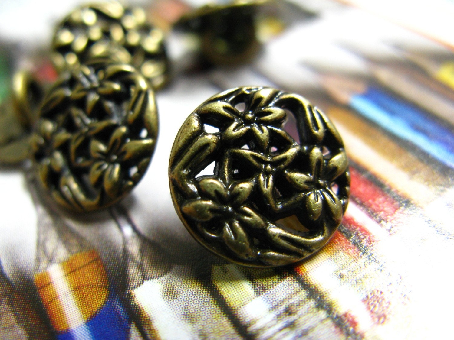 Metal Buttons Bouquet Metal Buttons Antique Brass Color - Etsy