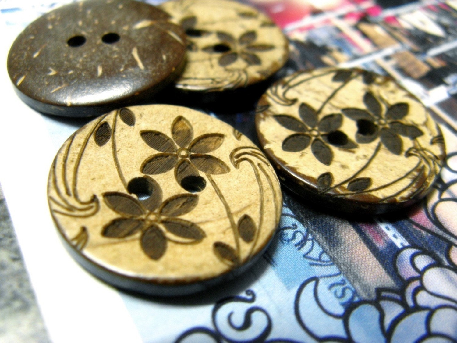 Wooden Buttons 10 Pieces of Japanese Style Khaki Concave - Etsy