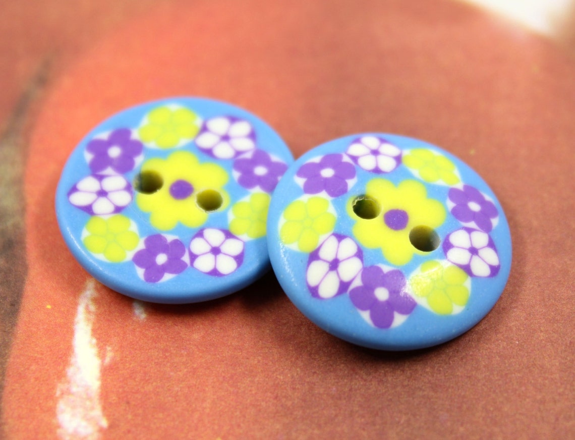 Bright Blue Plastic Buttons With Colorful Floret Wreath Pattern,0.87 ...