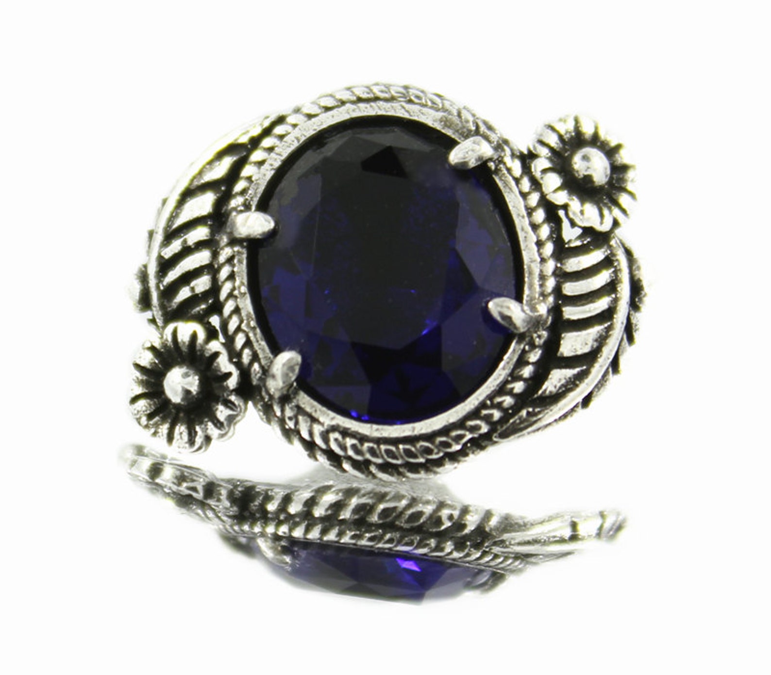 Deep Blue Crystal With Silver Plated Brass Leaf Flower Jewelry Shank ...