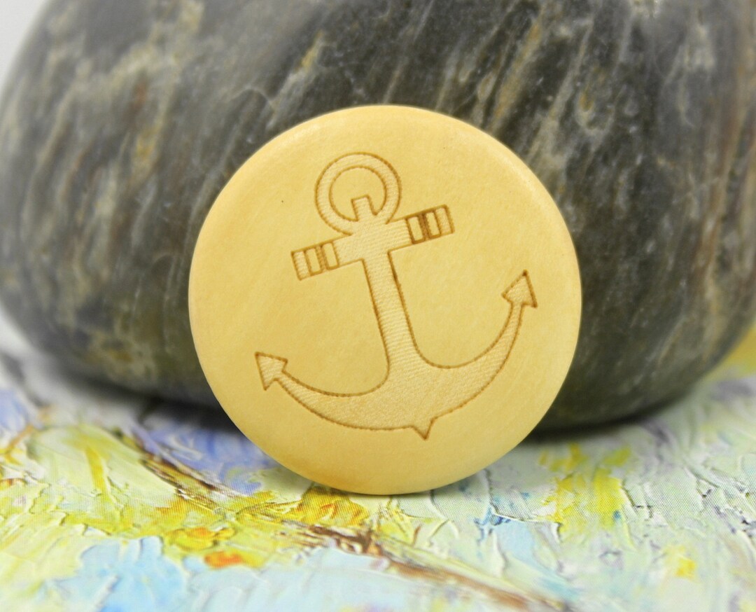 Wooden Buttons - Natural Wood Shank Buttons With Anchor Pattern Carving ...
