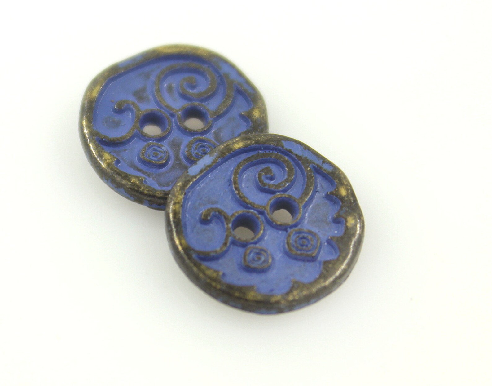 Metal Buttons - Swirls Metal Buttons , Copper Blue Color , 2 Holes , 0. ...