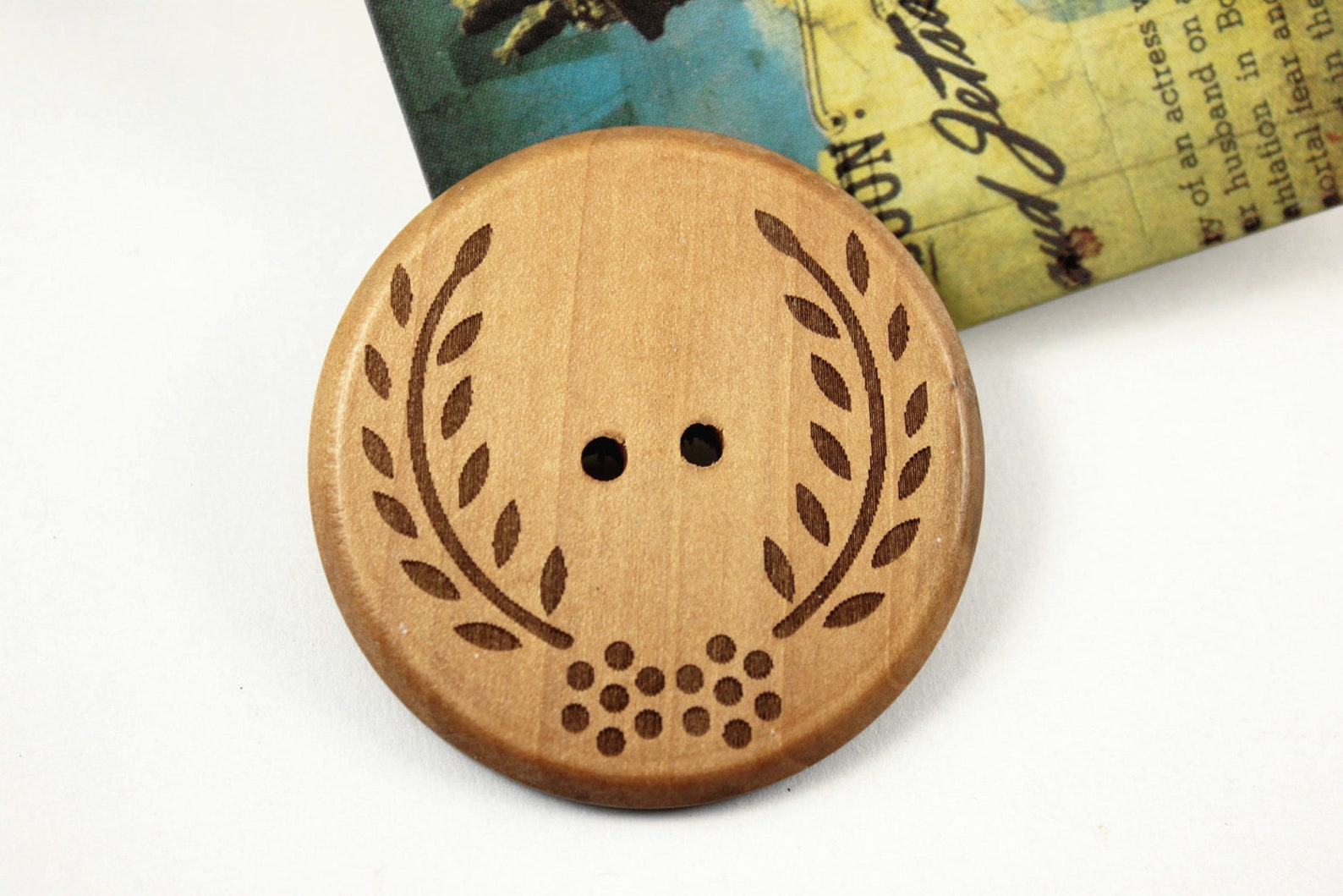 Large Wooden Buttons Shallow Carving Broad Leaf Grass - Etsy