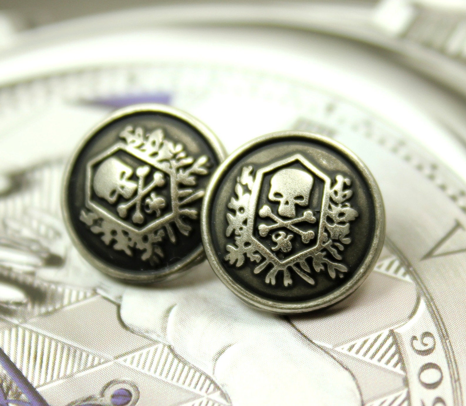 Metal Buttons Skull Emblem Metal Buttons Retro Silver - Etsy