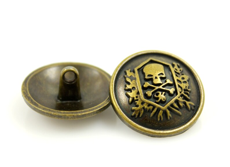 Metal Buttons - Skull Emblem Metal Buttons , Antique Brass Color ...