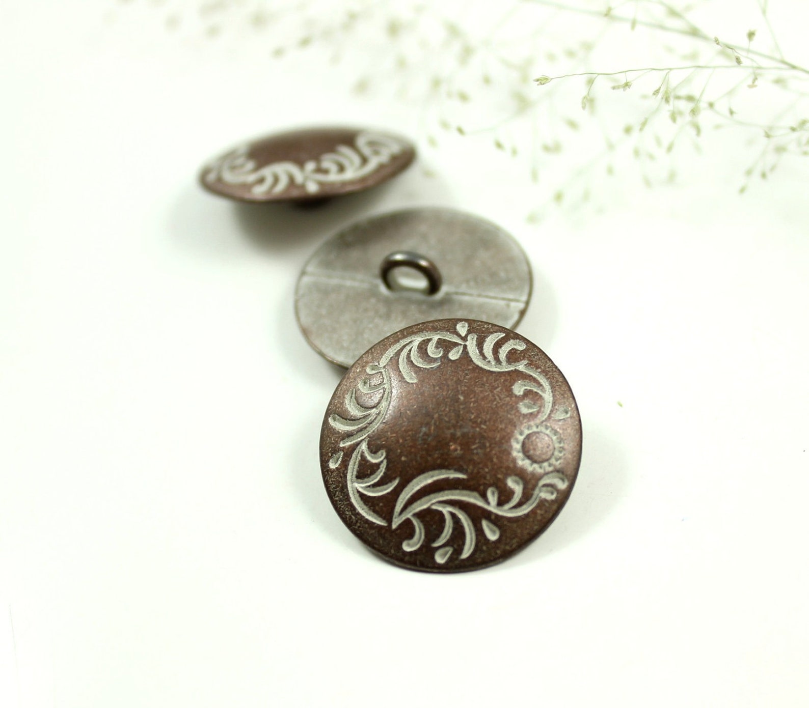 Metal Buttons - Carved Floret Metal Buttons , Copper Patina Color ...