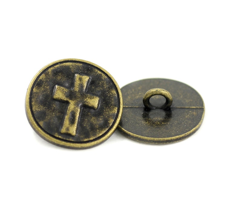 Metal Buttons - Cross Heraldry Antique Brass Metal Shank Buttons - 0.79 ...