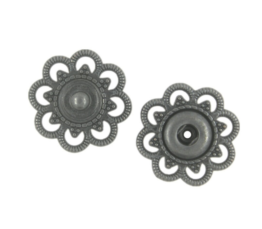 Flower Metal Snap Buttons , Black Gunmetal Color , Openwork , 0.79 Inch ...