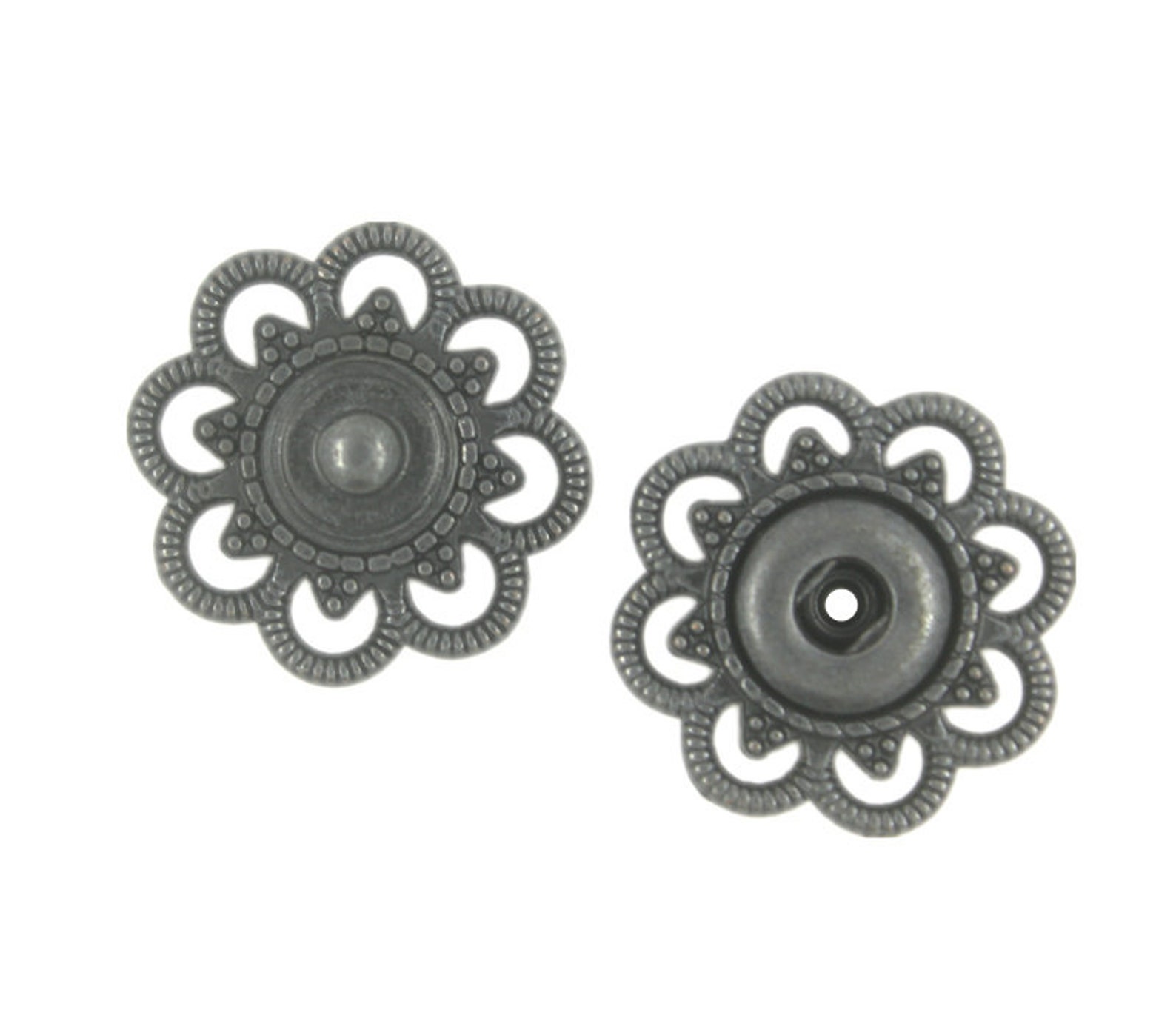 Flower Metal Snap Buttons Black Gunmetal Color Openwork | Etsy