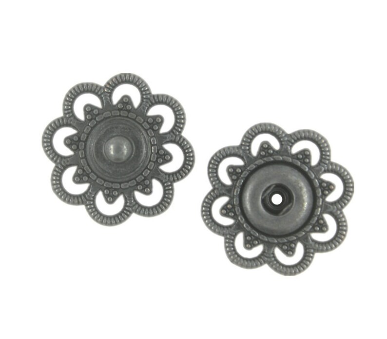 Flower Metal Snap Buttons Black Gunmetal Color Openwork | Etsy