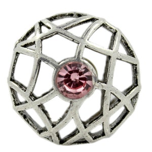 Metal Buttons Pink Crystal on 3D Round Cage Antique Silver Metal Shank ...