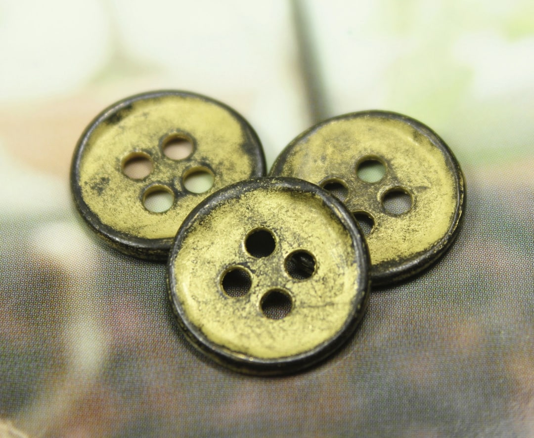 Metal Buttons - Curved Edge Metal Buttons , Gunmetal Yellow Color , 4 ...
