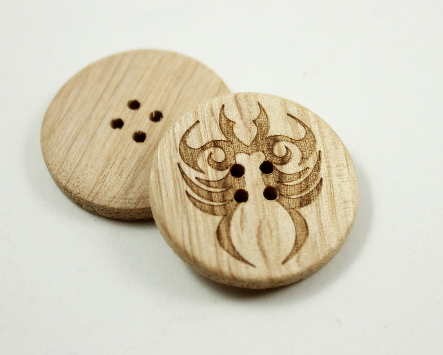 Original Wooden Buttons With Abstract Wings Carving Pattern, 1.18 Inch ...
