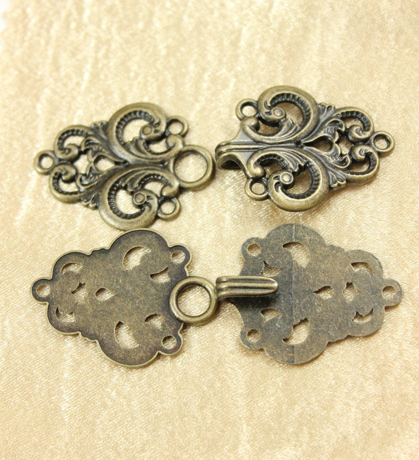 HOOK and EYE Fasteners - Stunning Antique Brass Openwork Baroque Swirl ...