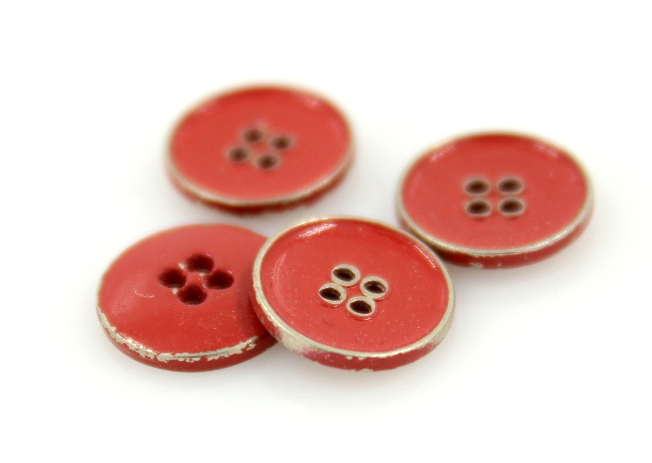 Metal Buttons - Red Metal Buttons , Silver Color , 4 Holes , 0.39 Inch ...