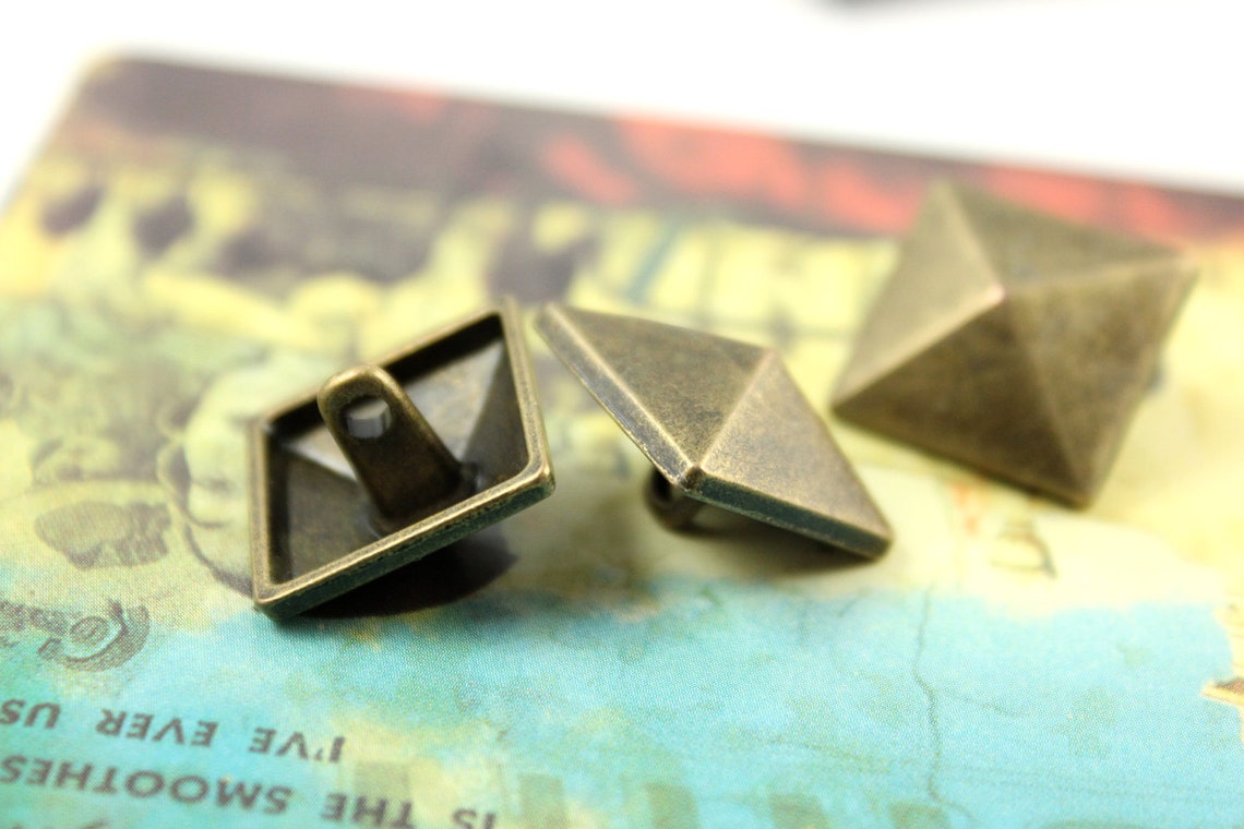 Metal Buttons Square Flat Cone Metal Buttons Antique Brass - Etsy