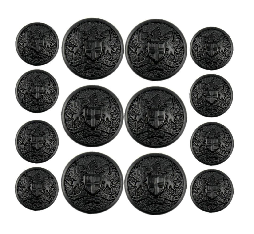 Double Blazer Button Set - Medallion Matte Black Metal Shank Buttons ...
