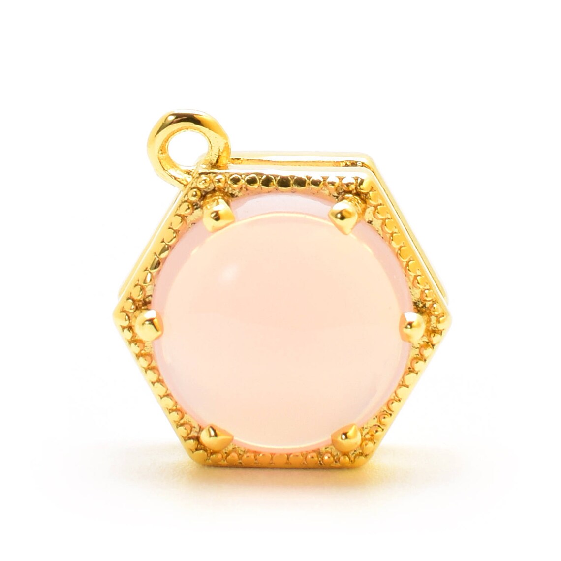 2 Bold Hexagonal Pink Opal Crystal Glass Pendant, 15mm, Open Ring, Gold ...