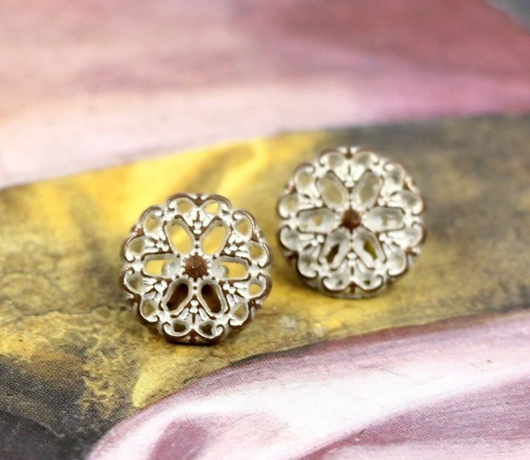 Medieval Filigree Openwork Metal Shank Buttons , Copper White Patina ...