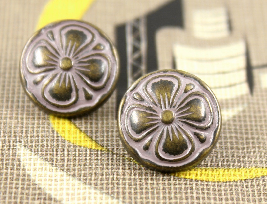 Metal Buttons - Retro Purple Brass Clover Shank Metal Button , 0.59 ...