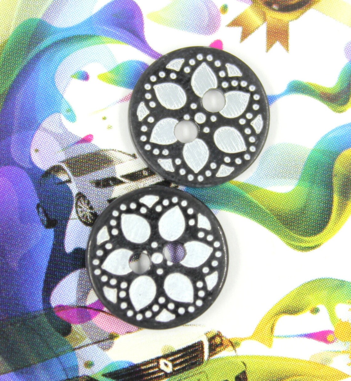 Shell Buttons Flower Mandala Pattern Black Shell Buttons - Etsy