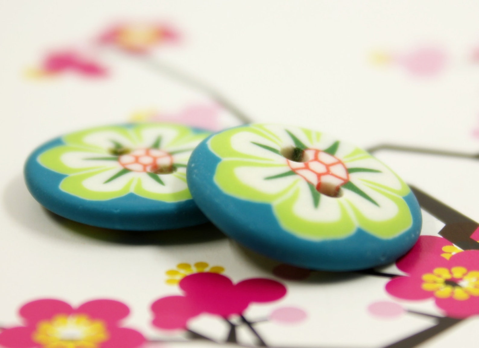 Cyan Plastic Buttons With Big Flower Pattern 0.87 Inch 10 in - Etsy